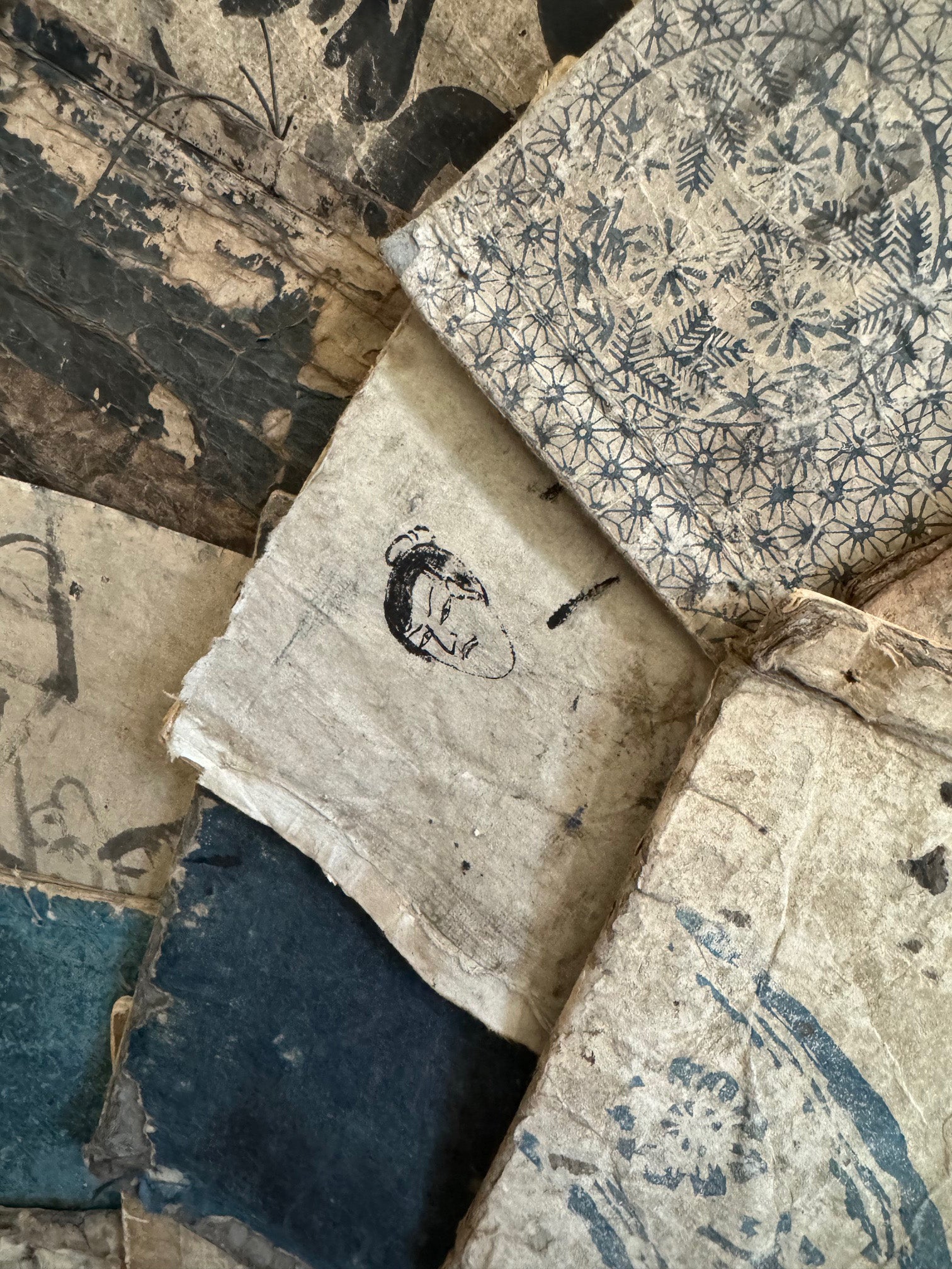 One of One Upcycled Japanese Book Art in Blue & White Woodblock Books ...